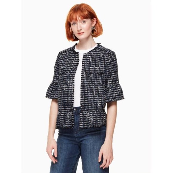 kate spade | Jackets & Coats | Kate Spade Flounce Sleeve Tweed Jacket ...
